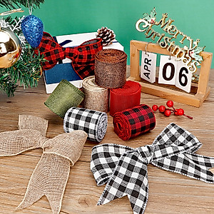 6 Rolls Wired Christmas Ribbon 30 Yards 2-1/2'' Wired Edge Burlap Ribbons for Christmas Thanksgiving DIY Gift Wrapping Wedding Floral Bows Crafts