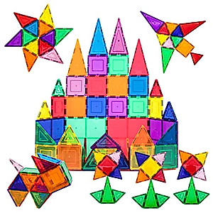 PicassoTiles 60 Piece Set 60pcs Magnet Building Tiles Clear Magnetic 3D Building Blocks Construction Playboards - Creativity beyond Imagination, Inspirational, Recreational, Educational, Conventional