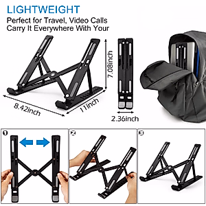 Laptop Stand for Desk,MacBook Portable Foldable Stand Sturdy Laptop Riser, Ventilated Laptop Holder Compatible 13 14 15.6 Inch MacBook Pro Air/HP/Dell,Cooling Computer Stand Accessories Black