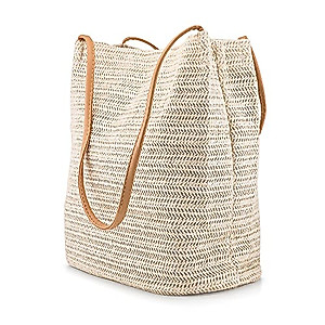 Oct17 Women Straw Beach Bag tote Shoulder Bag Summer Handbag - White