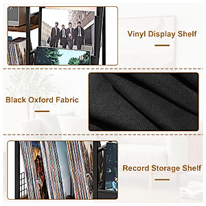 LEBOAHOUS Brown Record Player Table with Vinyl Display Shelf Storage Up to 150 Albums, Printer Stand for Office, End Table Turntable Holder for Living Room, 3 Tier AV Media Stands DVD Video Game Console Shelf