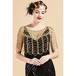 BABEYOND 1920s Shawl Wraps Gatsby Beaded Evening Cape Bridal Shawl Bolero Flapper Cover Up (Gold)