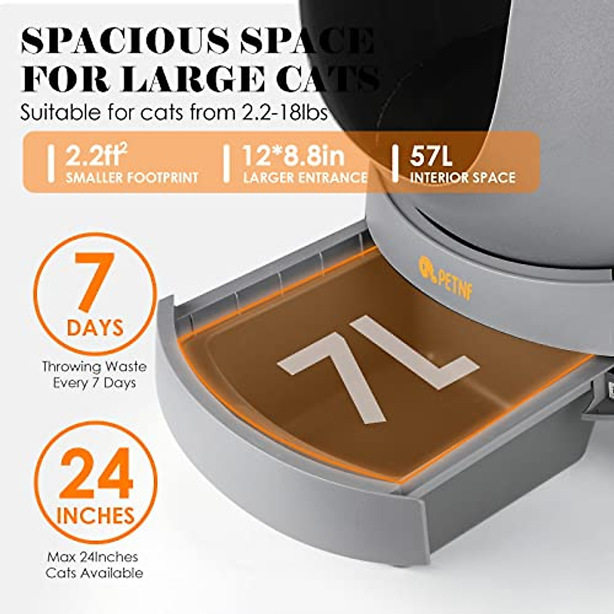 PETNF Self Cleaning Cat Litter Box with App,No More Scooping Automatic Cat Litter Box with Infra-Red Sensor System,Excellent Odor Removal,Ultra-Quiet Electric Kitty Litter Boxes for Multi-Cats