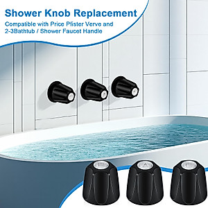 Metal 3 Piece Black Shower Knob Replacement, Compatible with Price Pfister Verve and Bathtub/Shower Faucet Handle, Include Hot and Cold/Diverter Shower Knob, Height 2.35 in Width 2.35 in (Matte Black)