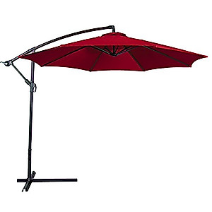 BELLEZE 10FT Patio Umbrella with Cross Base, Offset Hanging Umbrella with Tilt Crank and 8 Ribs, UV Protection Outdoor Cantilever Umbrella for Market Garden Deck Backyard Pool Beach Pool - Red