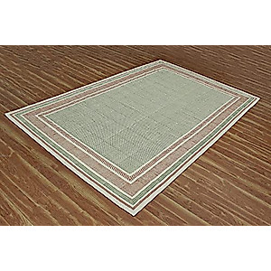 Casavani Hand Block Printed Cotton Dhurrie Geometric Green & Brown Area Rug Doormat Floor Rug Indoor Area Rugs for Bedroom Living Room Laundry Room 6x6 Feet Square