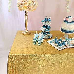 Trlyc Gold Sequin Tablecloth - 60x84inch Glitter Tablecloth Rectangle Party Wedding Christmas Table Cloth