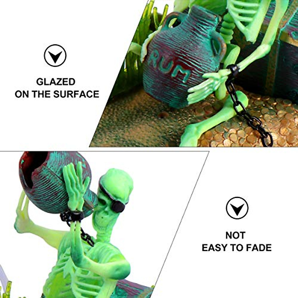 POPETPOP Aquarium Ornament Pirate Skeleton Decoration Skull Fish Tank Decor Cave for Hiding Betta Fish Accessories