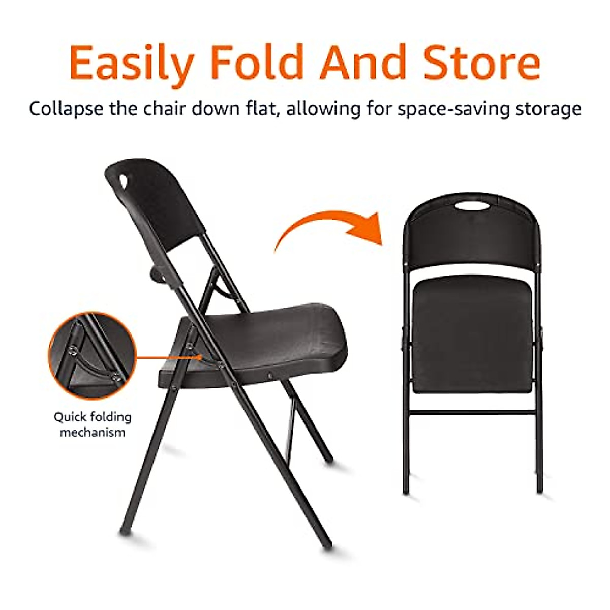 Amazon Basics Folding Plastic Chair, 350-Pound Capacity, Black, 4-Pack