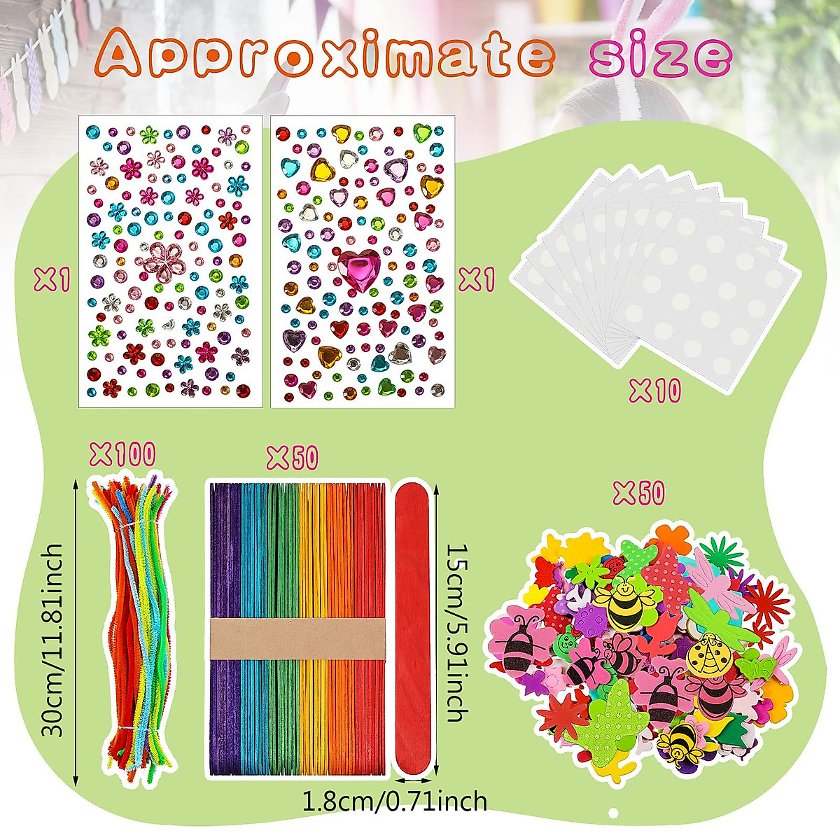 Gersoniel Picture 212 Pcs Frame Craft Kits for Kids Art DIY Photo Kit Include 100 Chenille Stems 2 Sheet Gems Stickers 50 Colored Craft Sticks 50 Foam Stickers for Party Favor Classroom(Spring Style)