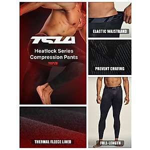 TSLA Men's Thermal Compression Pants, Athletic Sports Leggings & Running Tights, Wintergear Base Layer Bottoms, 2pack Tights Black&red/Woodland Slash Black, X-Large