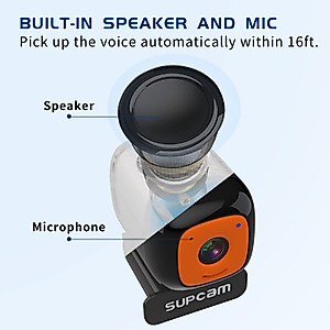 SUPCAM 4K Webcam, AI Auto Framing Webcam with Microphone and Speaker，Autofocus Lens，Adjustable Field of View，Light Correction，External Privacy Cover,Wide Compatibility