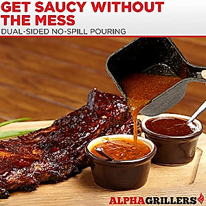Alpha Grillers Cast Iron Pot & BBQ Brushes for Sauce - 24 oz Cast Iron Saucepan & Basting Brush BBQ Mop - Gifts for Dad - Premium Cast Iron Cookware & Grilling Accessories