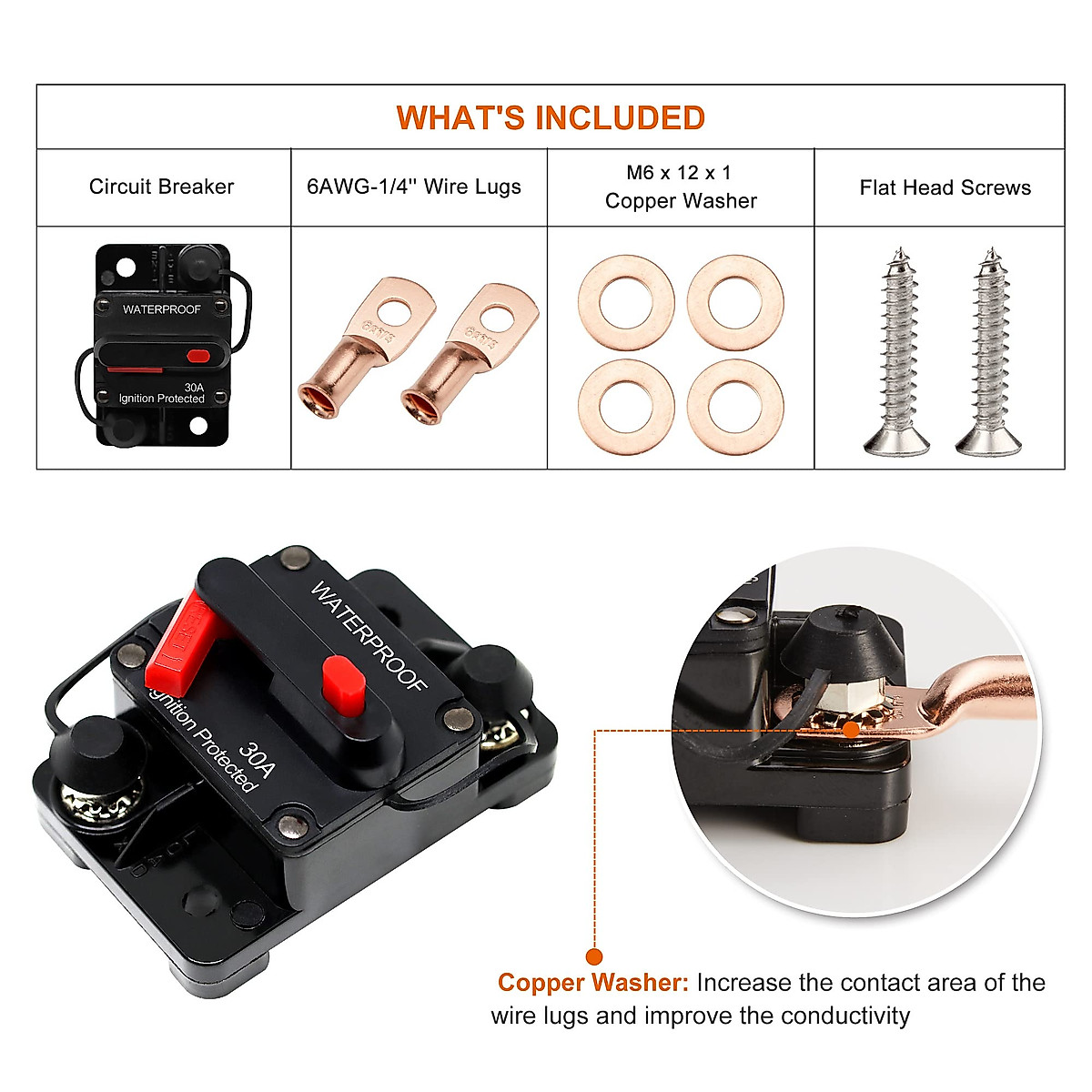 Erayco 150 Amp Circuit Breaker with Manual Reset for Car Marine Trolling Motors Boat ATV Manual Power Protect for Audio System Fuse, 12V-48VDC, Waterproof (150A)