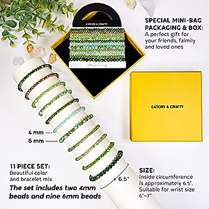 CATCHY & CRAFTY Bracelet Crystal Stretch Stackable Layering Colorful Statement Bracelets Women Glass Beaded Boho Friendship Bridal Gift (Forest Green)