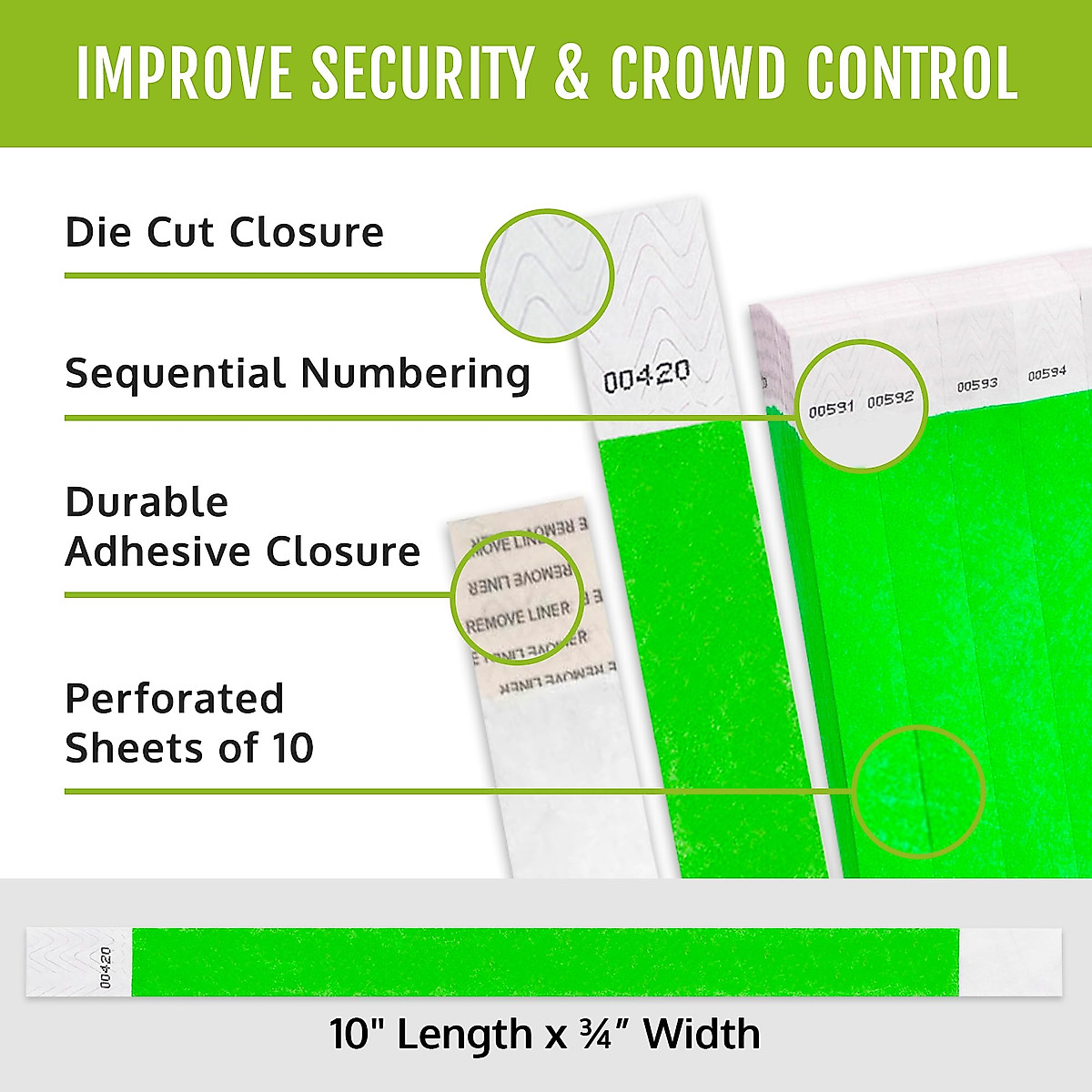 WristCo Neon Green Tyvek Wristbands for Events – 1,000 Count – Tamper-Proof Design & Fluorescent Color Prevent Reuse – Premium-Grade Bracelets for Hospital & Medical ID, Party & VIP Identification