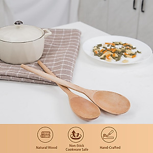 Wooden Spoon for Cooking, 14 Inch Maple Wood Cooking Spoons for Nonstick Cookware, Durable Wooden Salad Mixing Spoon, Soup Stirring, Kitchen Serving Utensils with Long Comfortable Handle Smooth Finish