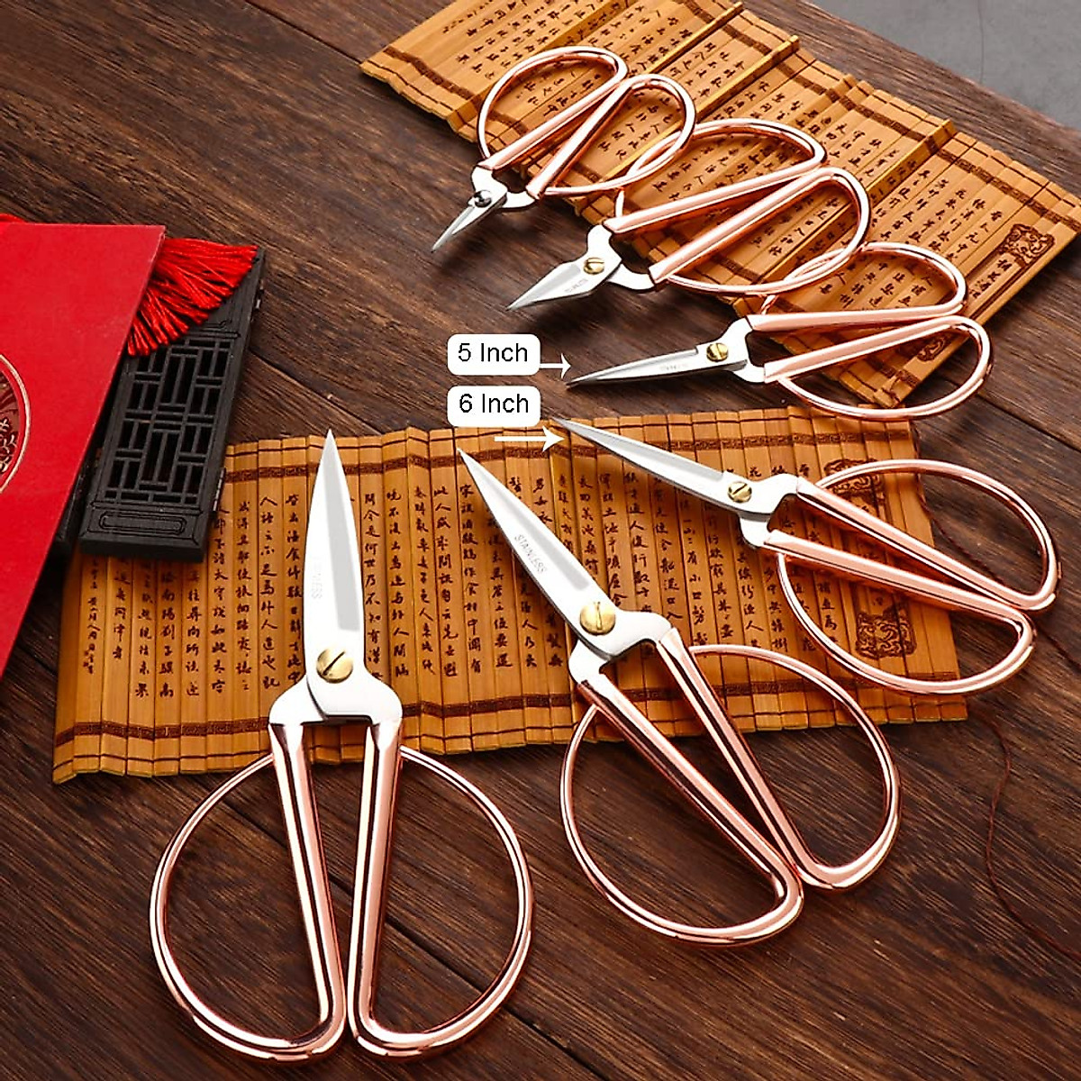 Aemoe 6 Inch All Stainless Steel Sewing Scissors, Sharp Tailor Scissors for Embroidery, Sewing, Craft, DIY Art Work & Daily Use for Home Office School Rose Gold