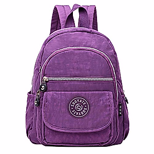 F_Gotal Womens Backpack Purse Leather Travel Shoulder Bags Nylon Anti-Theft Rucksack Casual Daypack Satchel School Bags Purple
