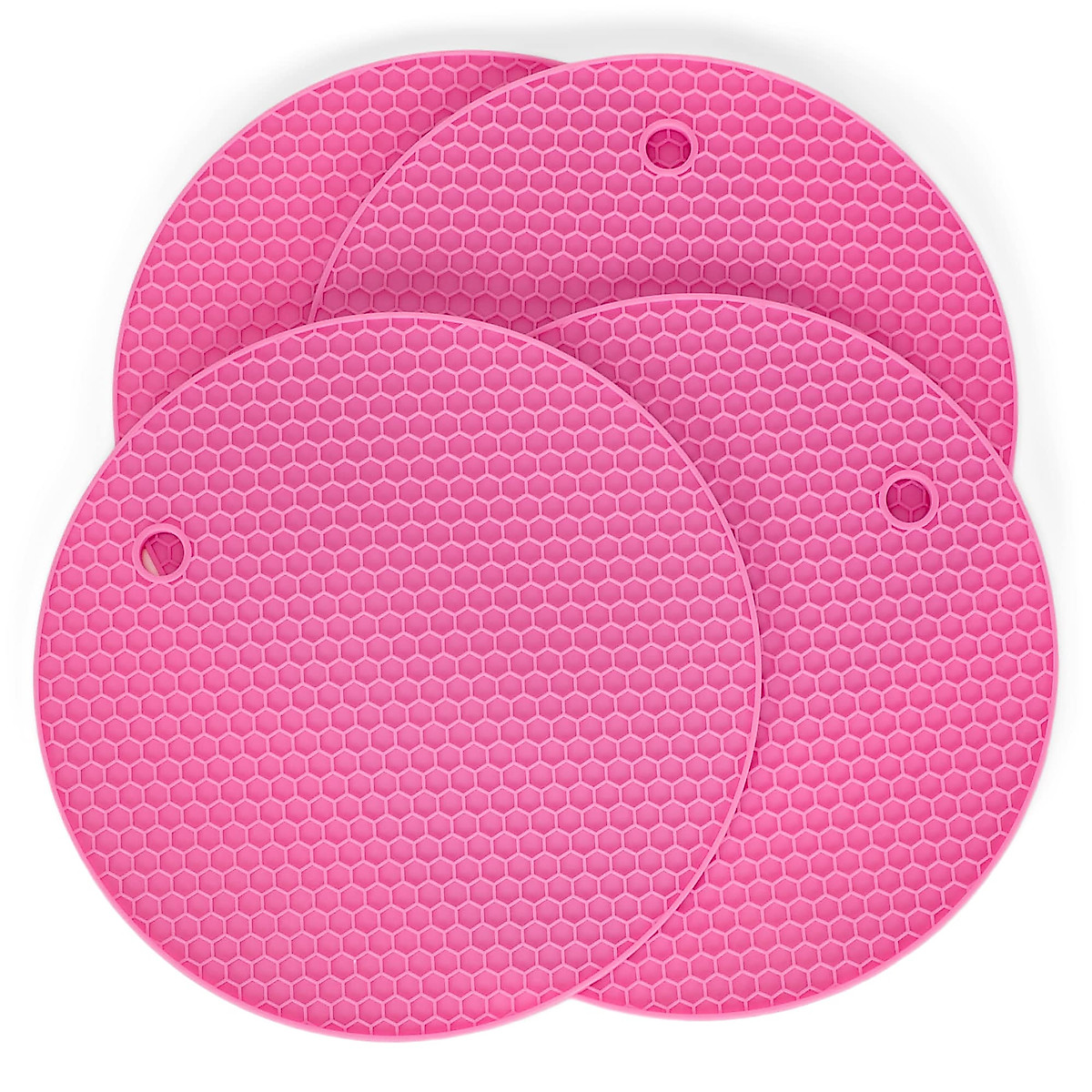 NAT & Jules Honeycomb Pattern 7 inch Silicone Round Kitchen Hot Pad Trivets Set of 4, Pink