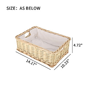 YAHUAN Rectangular Wicker Storage Basket Woven Rattan Basket with Handle, Baskets for Organizing, Bedroom,Living room,Pantry (Wicker with lining)