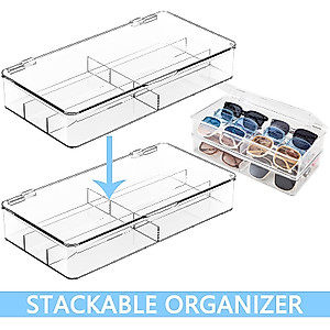 Yiktop Acrylic Eyeglass Organizer, Stackable Sunglasses Case Storage Organizer with Lid - 2 Pack