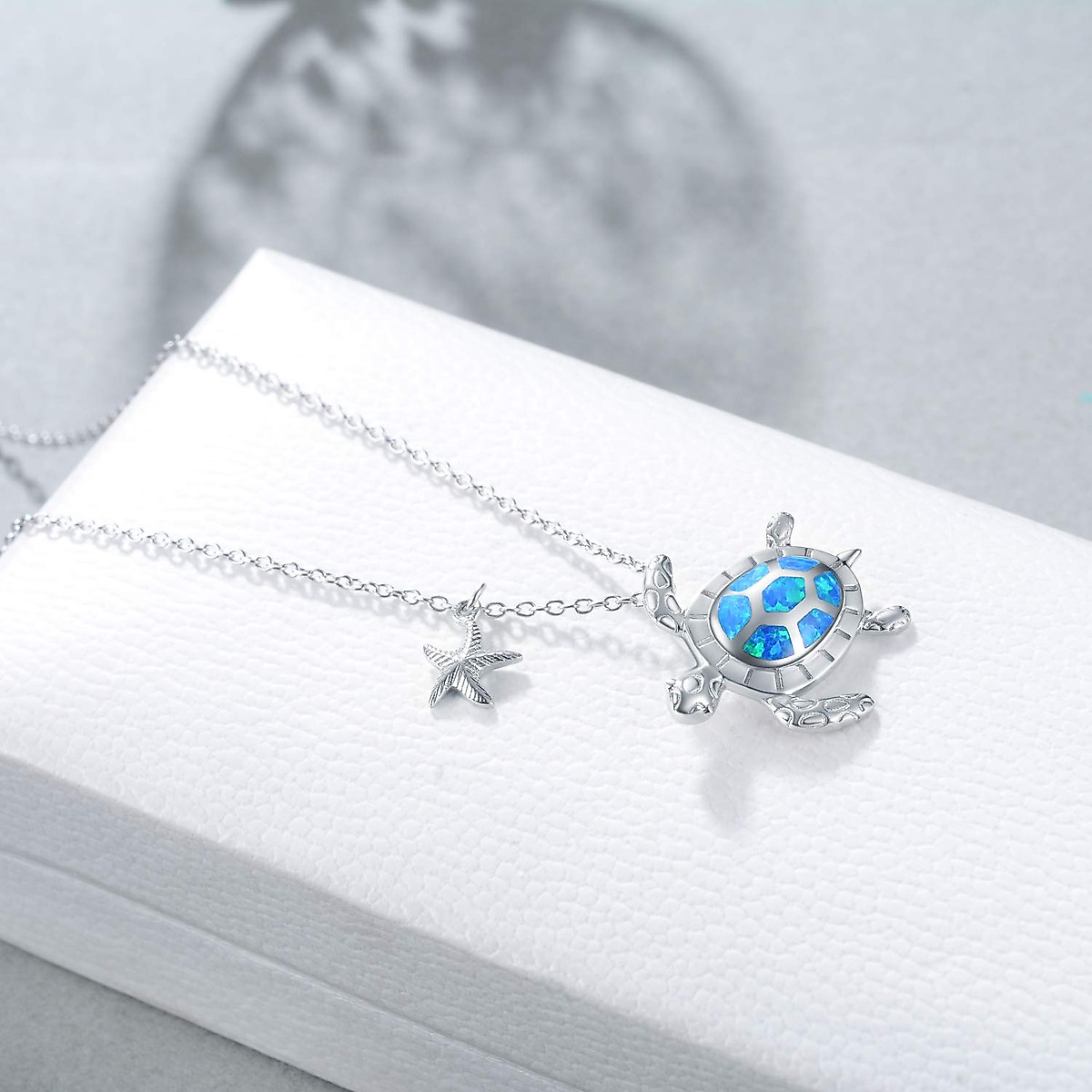 WINNICACA Sea Turtle Necklaces Sterling Silver Turtle Jewelry Created Blue Opal Ocean Jewelry Sea Turtle Gifts for Women Birthday Valentines Day Gifts for Her