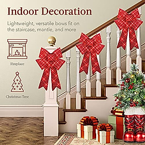 Best Choice Products Set of 3 Bows Pre-Lit Christmas Bow Decoration, Indoor/Outdoor LED Holiday Décor w/ 30 Lights, Outdoor Battery Box, Timer, 8 Light Functions - Red