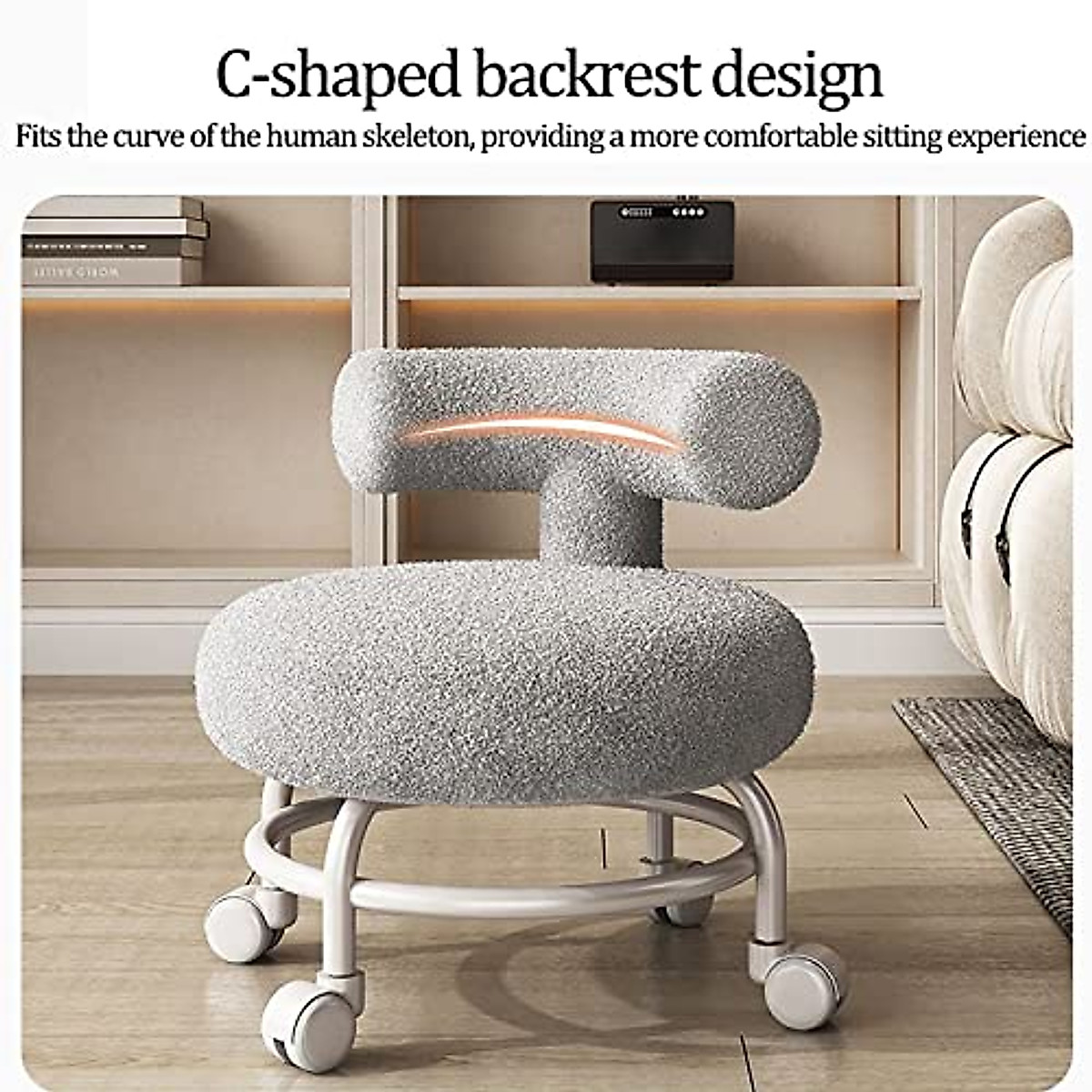 YHGSYXL Modern Boucle Chair Cute Small Upholstered Tufted Foot Stool, Sheep Fabric Plush Armless Ottoman Chair with Wood Frame for Living Room Bedroom Home Decor