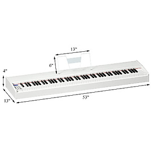 Costzon 88-Key Weighted Piano Keyboard Full Size, Portable Midi Keyboard Hammer Action Duet Mode with Sustain Pedal, Built-in Speaker, Headphone and Power Supply for Beginner/Adults (White)