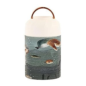 CUPADA Watercolor Cat Seamaid Food Jar, Sea Waves Fishes Insulated Hot Food Jars Vacuum 17OZ with Folding Spoon for Work Trip Picnic Camping