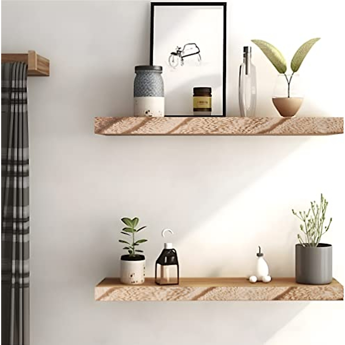 YYWUOJJ Wood Floating Shelves for Wall Decor, Rustic Wall Shelves for Bedroom Bathroom Kitchen Living Room, Set of 4 Light Walnut