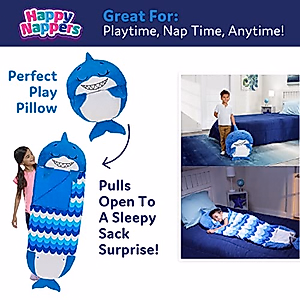 Happy Nappers Pillow & Sleepy Sack- Comfy, Cozy, Compact, Super Soft, Warm, All Season, Sleeping Bag with Pillow- Blue Shark (Medium- 54” x 20”)