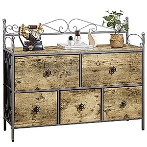VECELO Dresser for Bedroom with 5 Drawers, Storage Organizer Unit with Shelf for Closet, Living Room,Wood Board,Grey