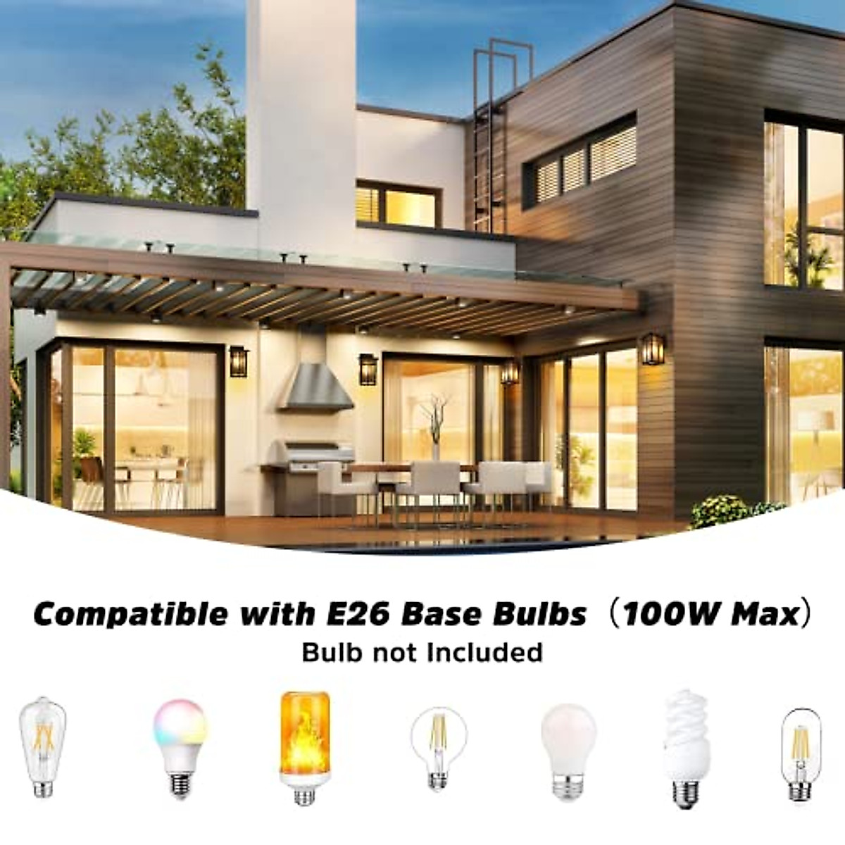 TUUANA Outdoor Wall Light Fixtures, Waterproof Porch Lights Wall Lanterns, Exterior Modern Matte Black Wall Mount Lighting, Anti-Rust E26 Socket Wall Scones for Front Door Garage, 2 Pack
