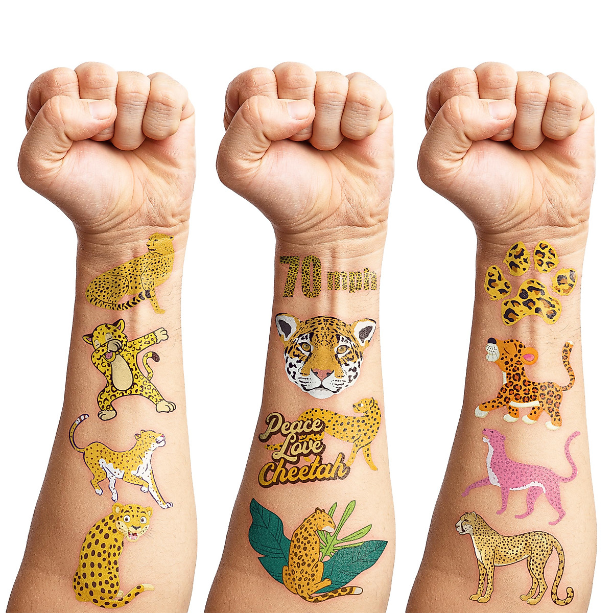 8 Sheets (96PCS) Cheetah Tattoos Temporary Jungle Theme Birthday Party Supplies Favors Decorations Tattoo Stickers For Boys Girls Gifts Classroom School Prizes Rewards