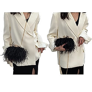 Women Real Natural Ostrich Feather Evening Bags Purses Clutch Vintage Banquet Handbag (black)