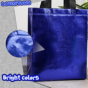 LovesTown 16PCS Blue Shiny Gift Bags, Goodie Bags Party Favor Bags Glossy Tote Bags Medium Size for Wedding Birthday Graduation (8"x 4"x 10")