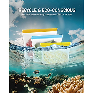 IDEATECH 8Pack Gallon Bags Dishwasher Safe, Leakproof Reusable Gallon Freezer Bags, BPA Free Reusable Gallon Bags, Reusable Food Storage Bags Silicone for Meats, Sandwich, Travel (8Gallon, Colored)