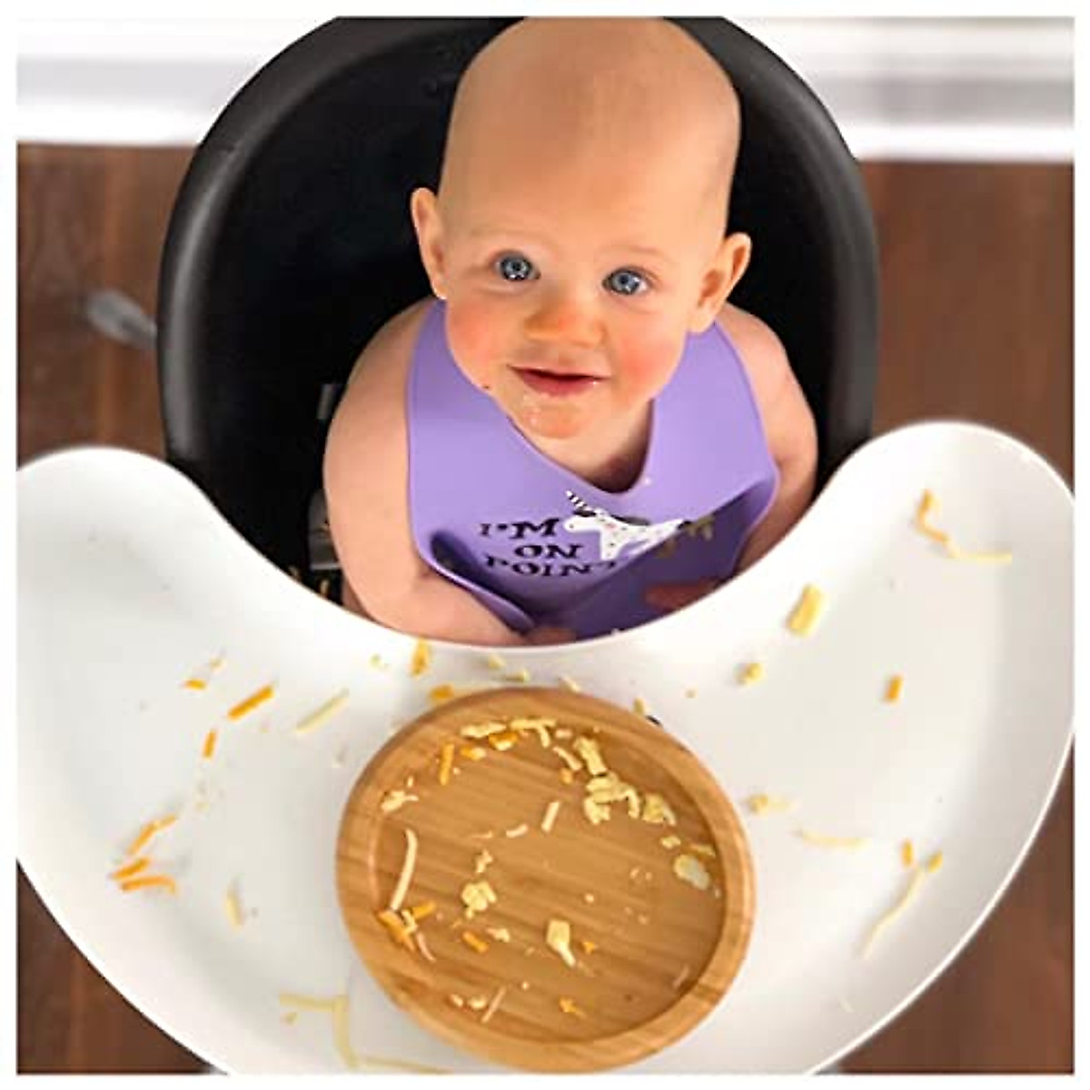 Avanchy® Classic Baby Plates Non Divided Bamboo with Suction for Babies Kids Toddler Food with Silicone Spoon for Feeding, Gray