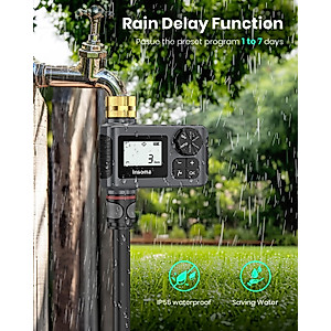 [Upgraded Version] Sprinkler Timer with Brass Swivel, Programmable Water Timer for Outdoor Garden Hose, Hose Timers with Rain Delay/Manual/Auto Mode, Drip Irrigation and Lawn Watering System, 1 Outlet