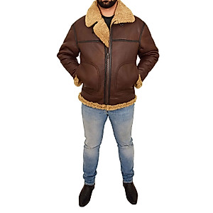 A1 FASHION GOODS Mens Brown Real Sheepskin B3 Flying Bomber Jacket Shearling Aviator Pilot Coat Larry (XXX-Large)