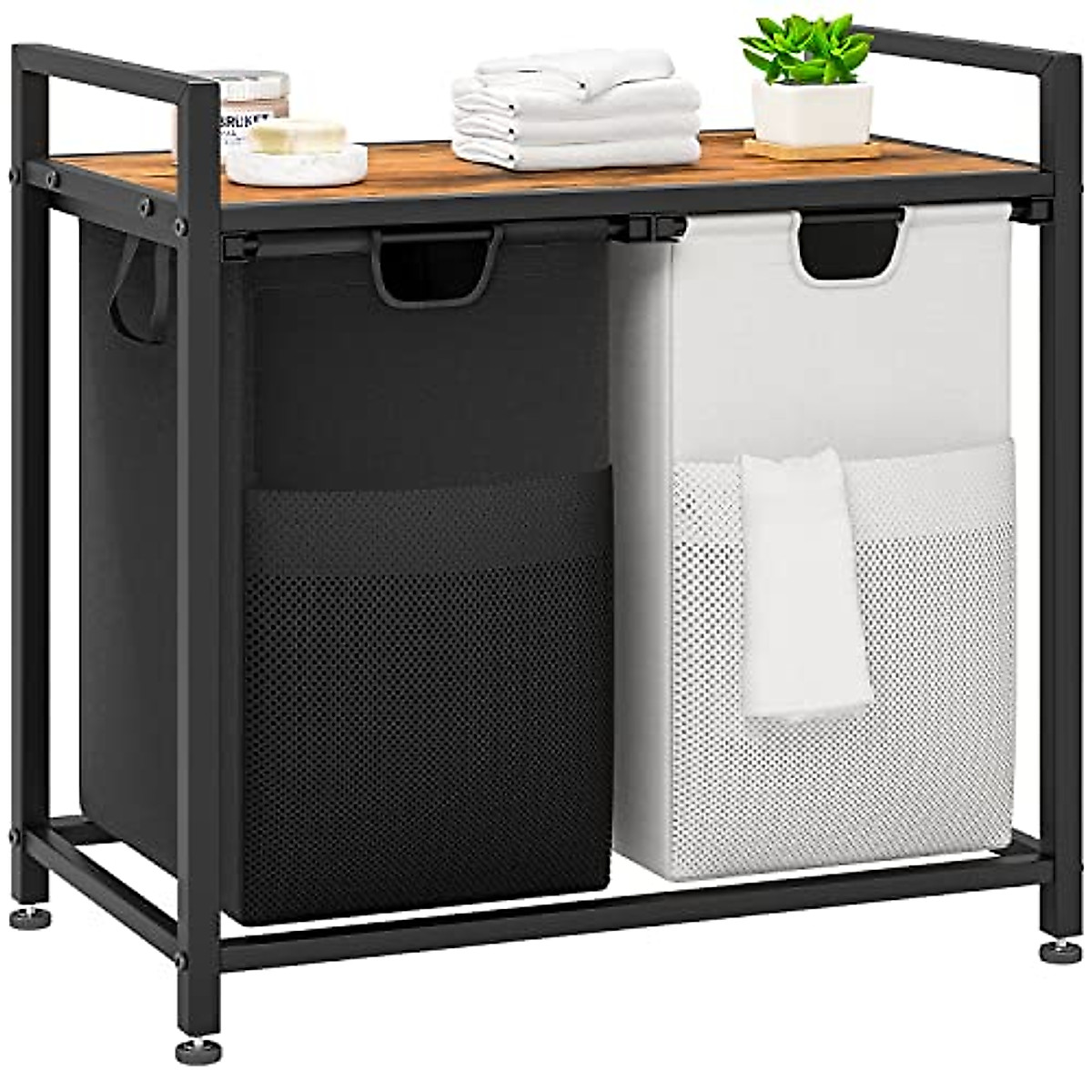 Lulive Double Laundry Hamper, Multifunctional Basket Organizer, 112L Laundry Sorter with Removable Bags and Fabric Handles, Large Top Shelf Laundry Bag for Bathroom, Dorm, Laundry Room