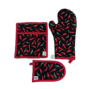 Kitchen Ovenset potholder Oven mitt pan Handle Set of 3, 100% Cotton