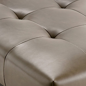 SIMPLIHOME Draper 40 inch Wide Mid Century Modern Rectangle Tufted Ottoman Bench in Ash Blonde Faux Leather, for Living Room, Bedroom