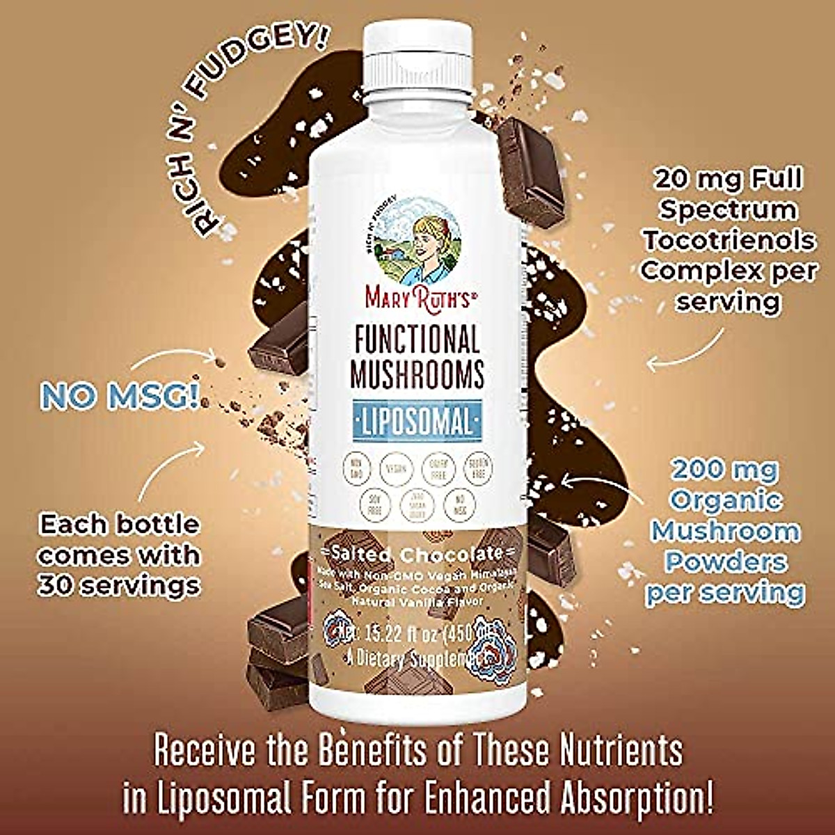 MaryRuth Organics Mushroom, Mushroom Supplement, Mushroom Liquid Vitamin, Reishi Mushroom Supplement for Immune Support, Turkey Tail Vitamin for Stress Relief, Vegan, Non-GMO, Gluten Free, 15.22 Fl Oz