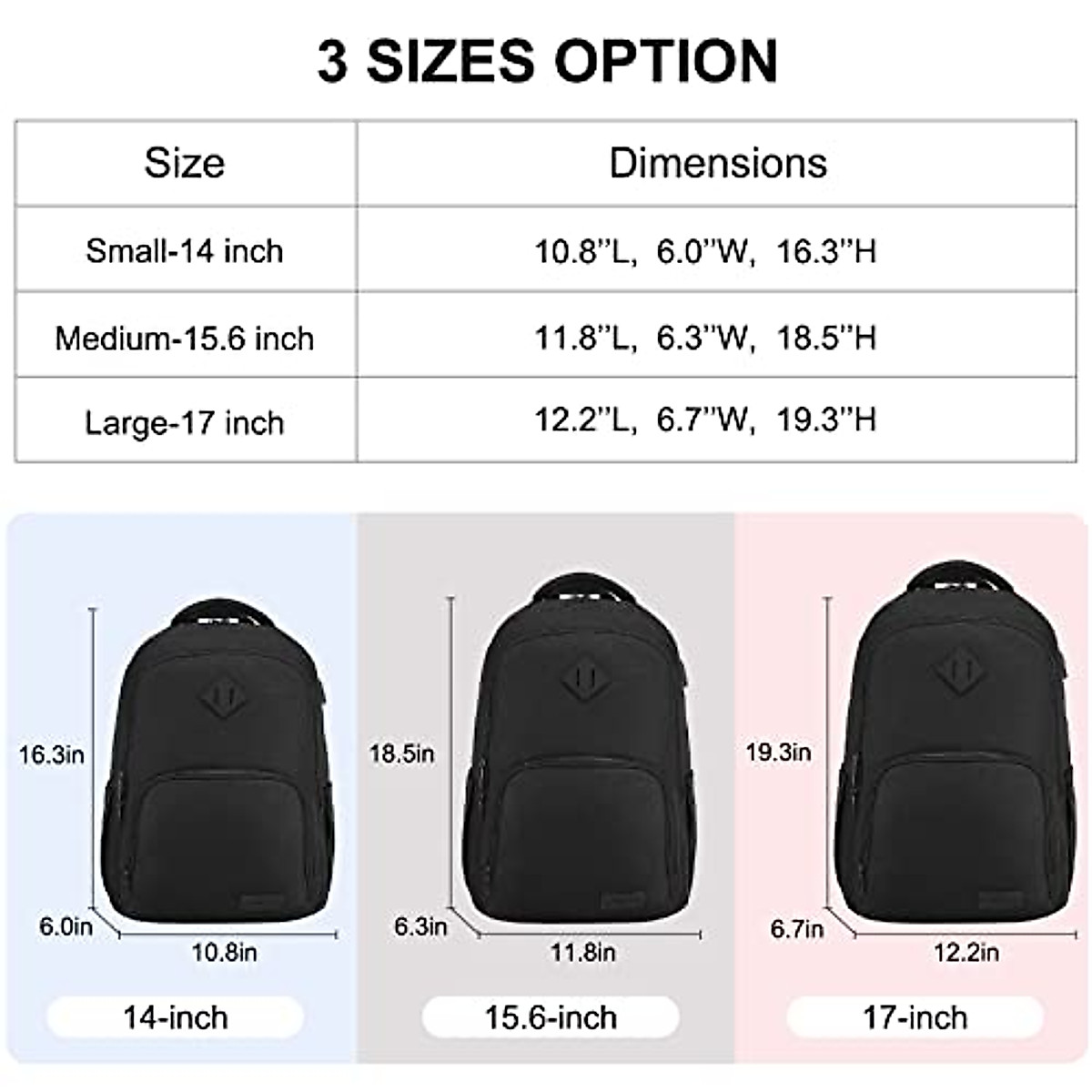 LOVEVOOK Black Backpack for Women Men Teen, Classical School Bookbag 14" Laptop with USB Charging Port for College Work Travel, Fashion Daypack