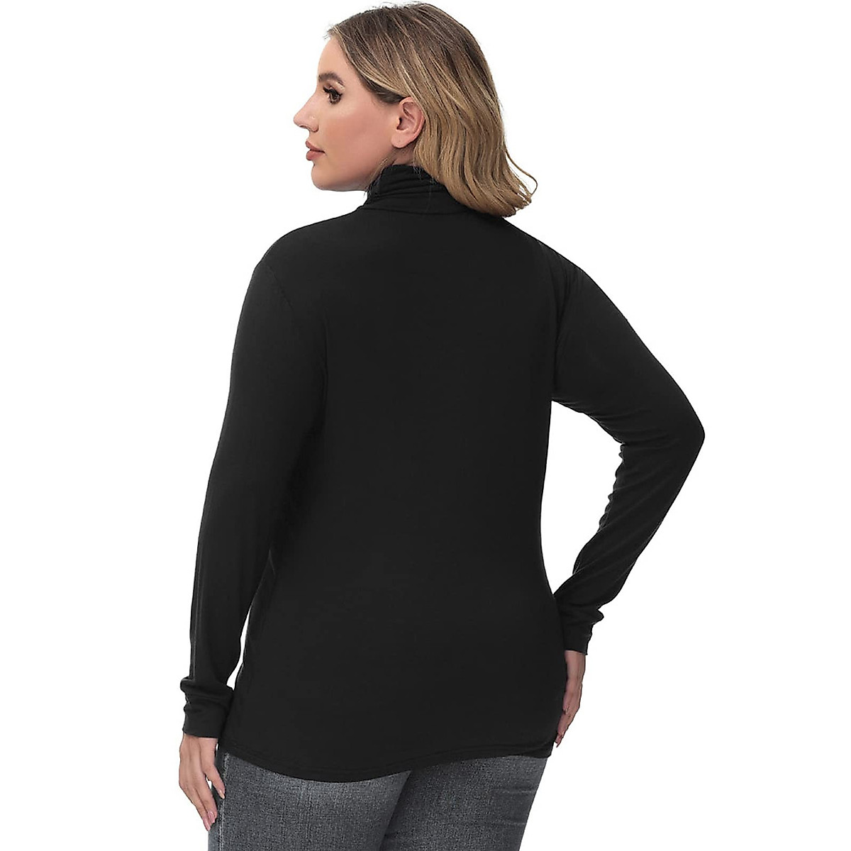 Hanna Nikole Plus Size Black Turtleneck for Women Fitted Ultra-Soft Pullover Slim Stretchy Mock Neck Shirt Tops 22W
