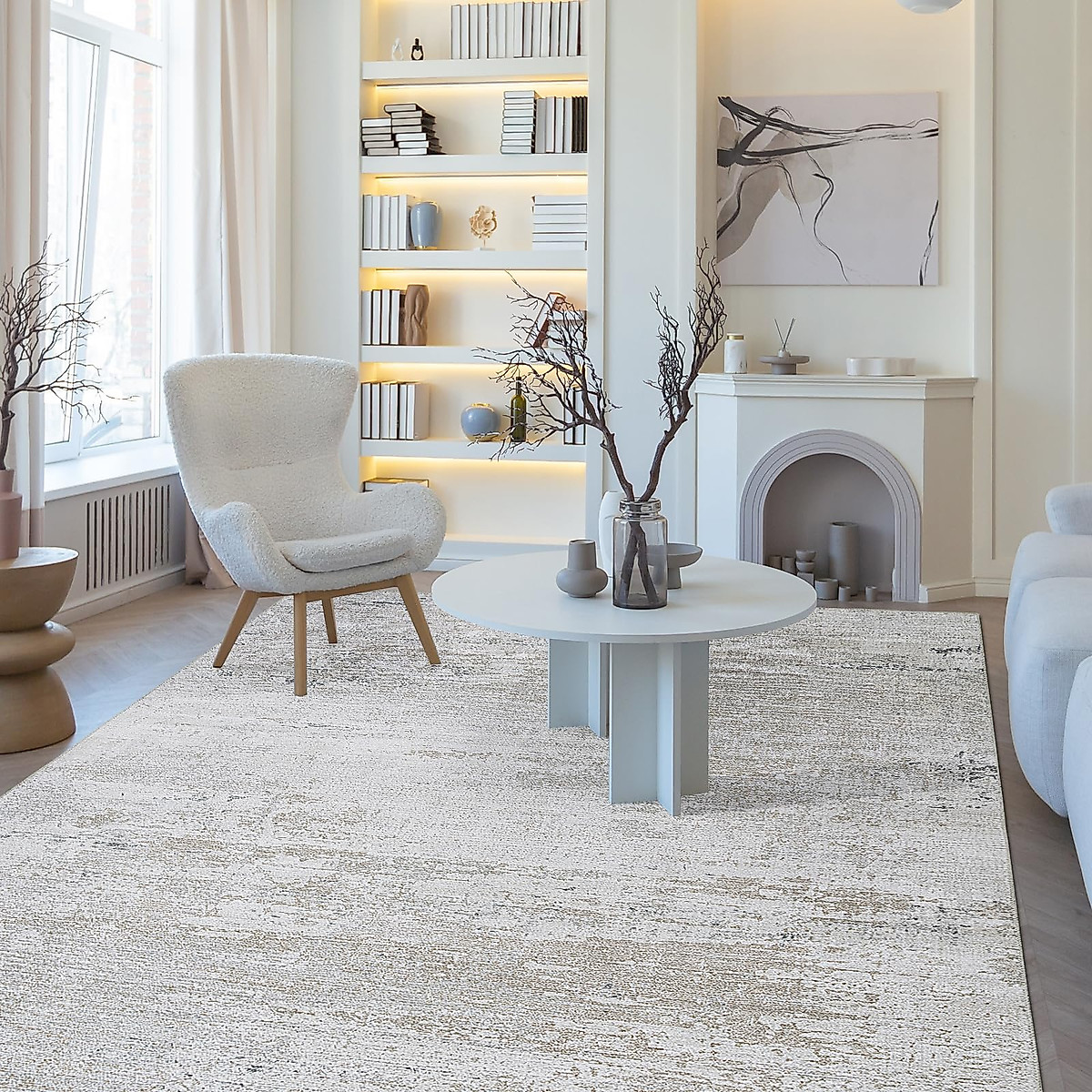 MABOZOO Extra Large 9x12 Modern Abstract Area Rug for Living Room,Neutral Khaki Grey Rugs for Bedroom,Machine Washable Area Rug,Soft Non Slip Dining Room Rug,Big Floor Carpet for Bedroom,Farmhouse