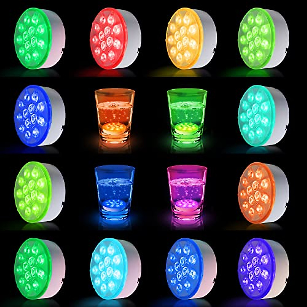 Vicalo Rechargeable Submersible Led Lights IP68 Waterproof Colorful WRGB Lights for Pool Pond Bathtub Hot Tub Spa Party Decor Radio Frequency Controlled, 1 Pack